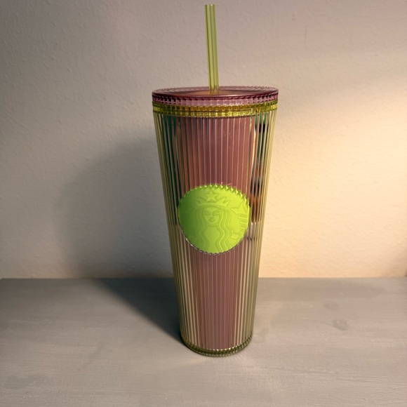 Starbucks | Dining | Starbucks 225 Neon Transparent Lime Lilac Pleated ...